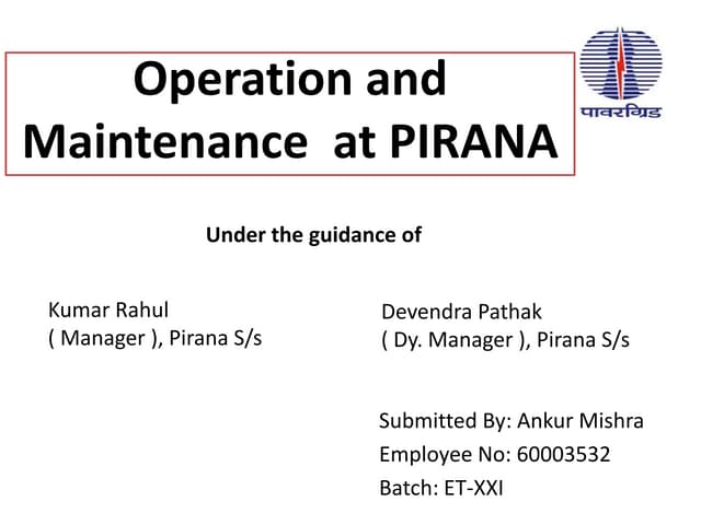 Installation Operation & Maintenance of 33kV & 11kV Switchgear | PPT