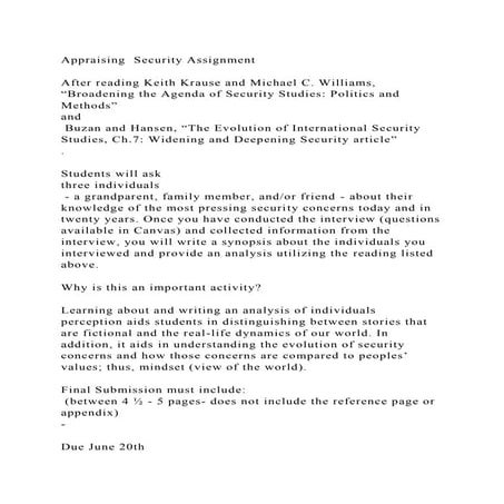 Appraising Security AssignmentAfter reading Keith Krause and Mi.docx