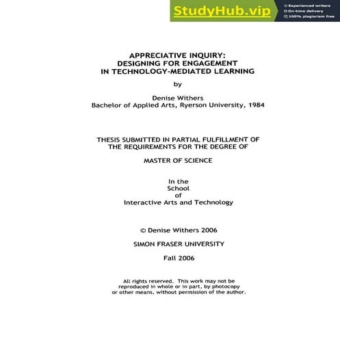 Appreciative Inquiry Designing For Engagement In Technology-Mediated Learning | PDF