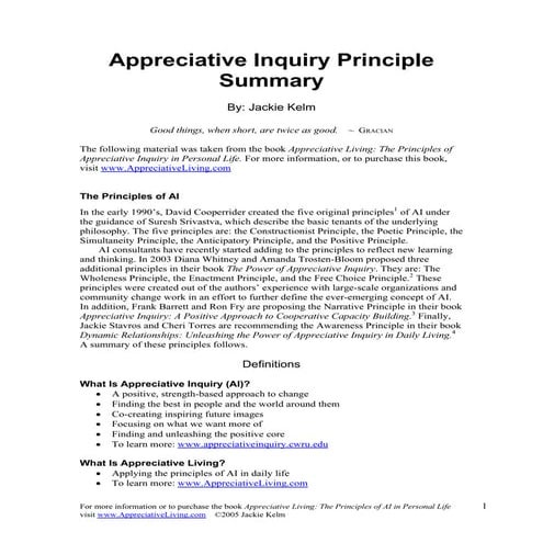 Appreciative Inquiry Principle Summary | PDF