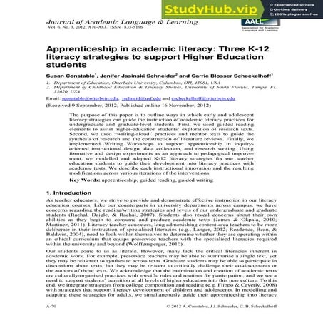 Apprenticeship In Academic Literacy Three K-12 Literacy Strategies To ...