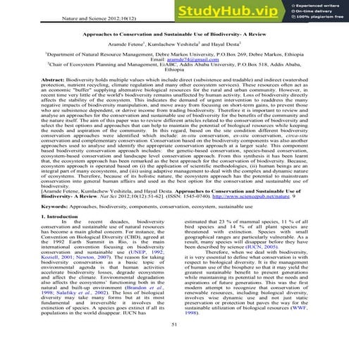 Approaches To Conservation And Sustainable Use Of Biodiversity- A ...
