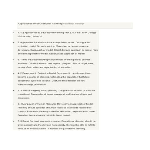 Approaches to educational planning presentation transcript | DOCX