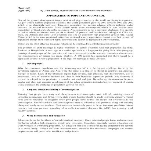Approaches to population control | DOCX