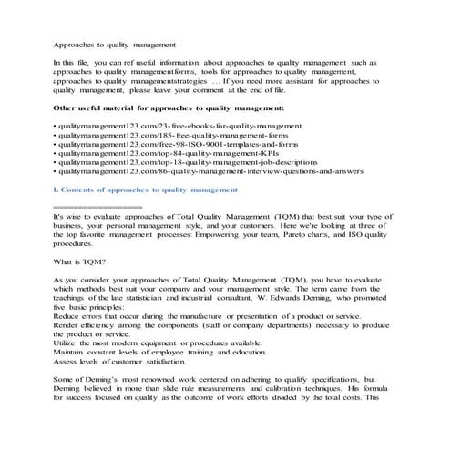 Approaches to quality management | DOCX
