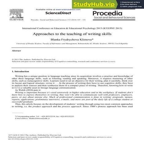 Approaches To The Teaching Of Writing Skills | PDF