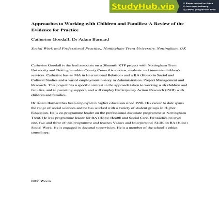 Approaches To Working With Children And Families A Review Of The ...