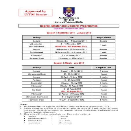 Approved academic-sessions-2011-2012 | PDF