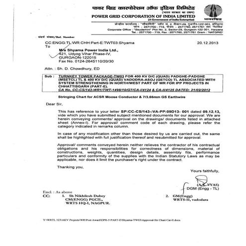 Stringing Chart for 400 KV D/C Quad Transmission Line | PDF