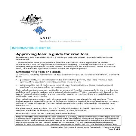 Approving fees: A guide for creditors | PDF