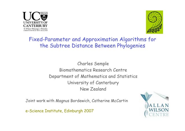 Approximating The Subtree Distance Between Phylogenies C Semple Ppt