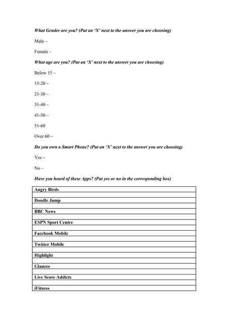 Questionnaire on mobile phones | DOCX