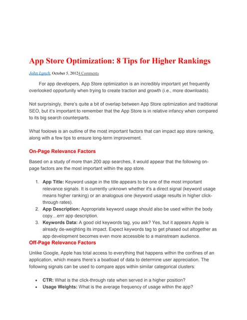 App Store Optimization (ASO) PPT | PPT