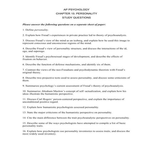 Ap psych chapter 15 study questions | DOC