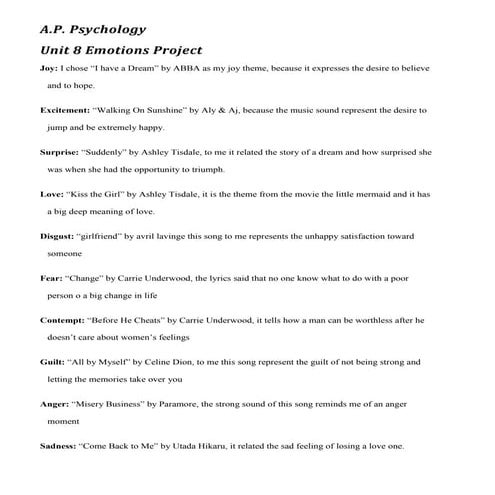 Ap psychology project emotions | DOCX