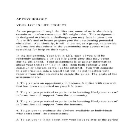 AP PSYCHOLOGY YOUR LOT IN LIFE PROJECTAs we progress throu.docx