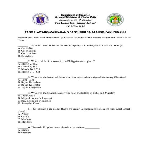 Araling panlipunan second Quarter exam .docx