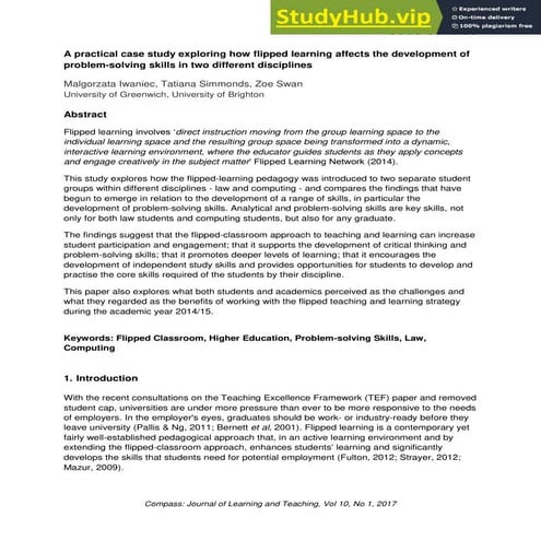 A Practical Case Study Exploring How Flipped Learning Affects The Development Of Problem Solving ...