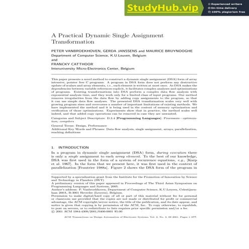 A Practical Dynamic Single Assignment Transformation | PDF