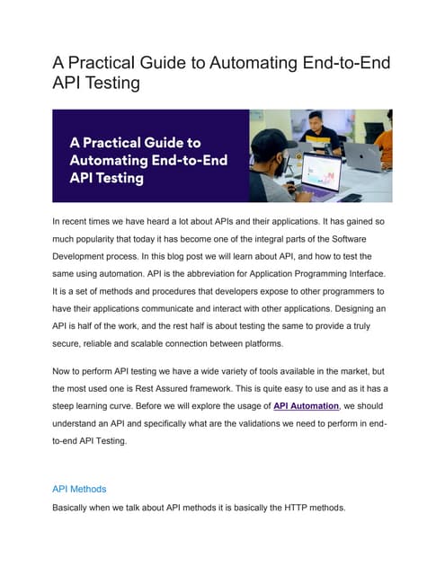 A Practical Guide To Automating End To End Api Testing Pdf