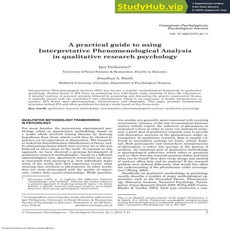 Interpretative Phenomenological Analysis Ipa Interpretative