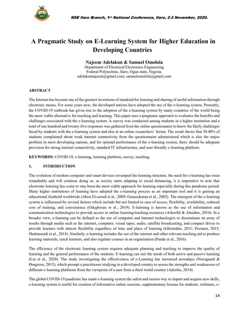Teacher’s Accomplishment Level of The Components of an E-Learning ...