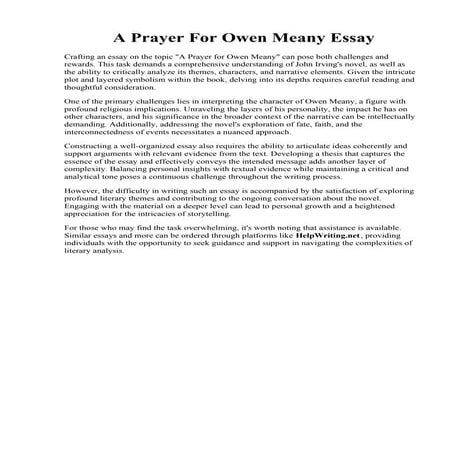 A Prayer For Owen Meany Essay | PDF