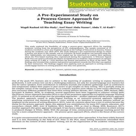 A Pre-Experimental Study On A Process-Genre Approach For Teaching Essay ...