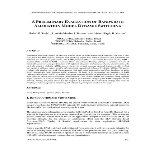 A Preliminary Evaluation Of Bandwidth Allocation Model Dynamic Switching Pdf