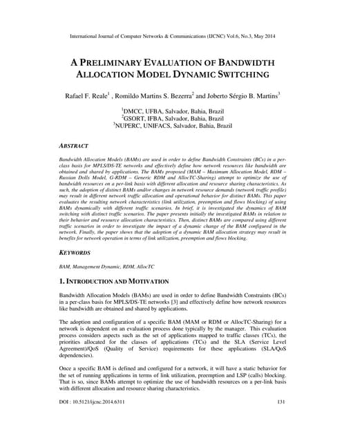 A Preliminary Evaluation Of Bandwidth Allocation Model Dynamic Switching Pdf