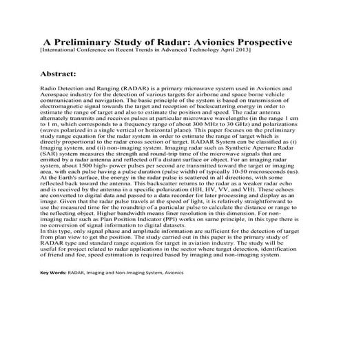 A Preliminary Study of Radar - Anirudh Katyal | DOCX