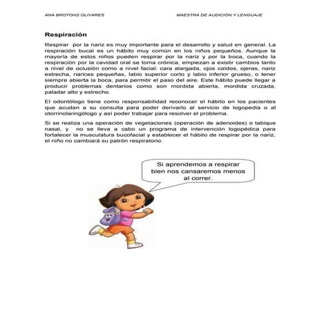 Ejercicios para trabajar la respiración nasal y diafragmática | DOCX