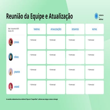 Apresentação Agenda de Reunião de Equipe Gradiente Blocos de Cor Verde ...