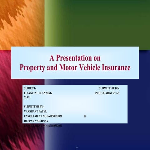 A presentation on property and motor vehicle insurance | PPTX