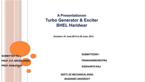 A presentation on turbogenerator and excitor | PPTX | Automotive