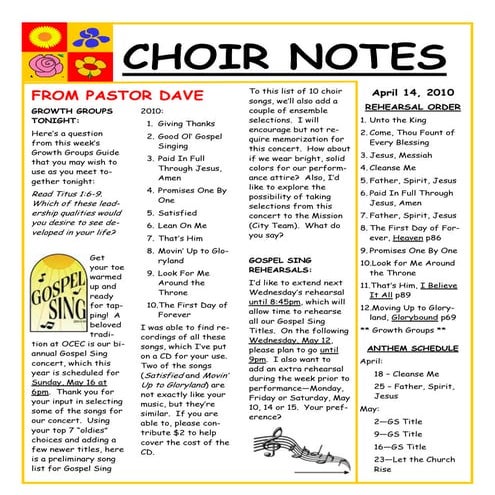 April 14 choir notes | PDF