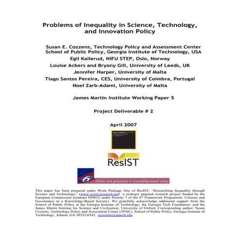 Problems of Inequality in Science, Technology, and Innovation Policy | PDF