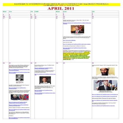 April 2011 alendar of events leading to lies about killing of osama bin ...