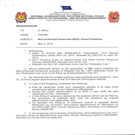 PNP Non-Uniformed Personnel (NUP) Vacant Position | PDF