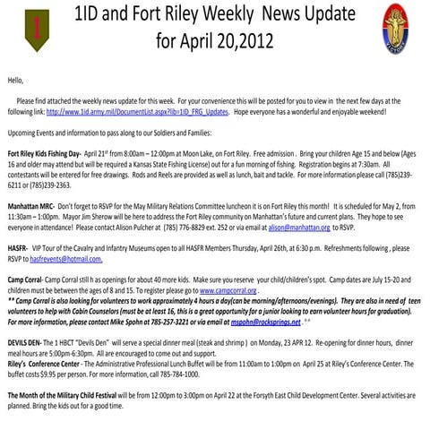 1ID and Fort Riley Weekly News 20 April | PDF