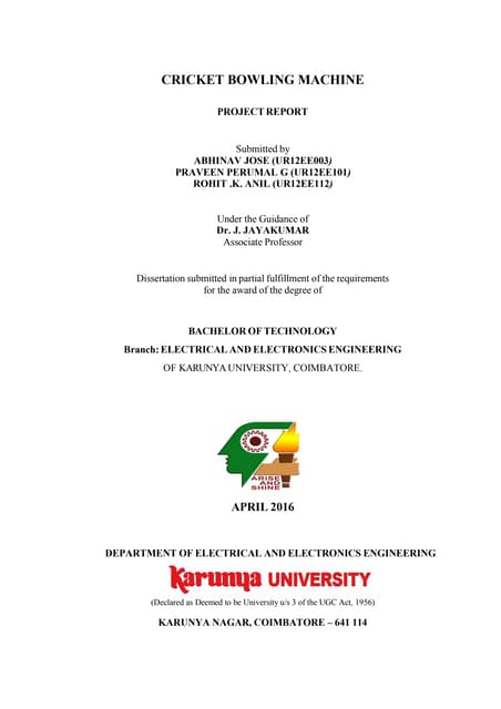 Presentation on Cricket Bowling Machine | PPT