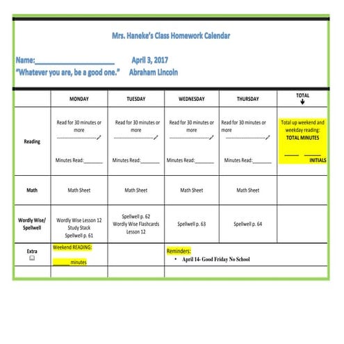 Reading log rubric | PDF