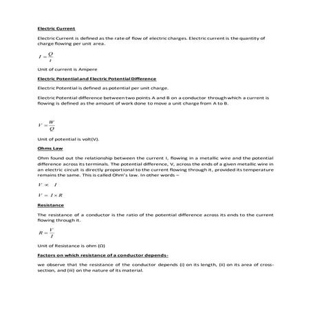 Electricity Class 10_ Physics notes | PDF