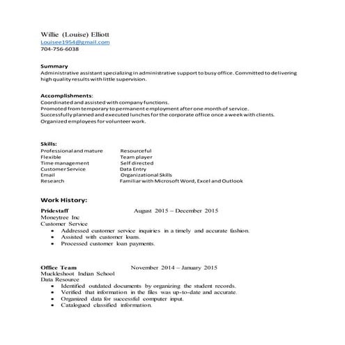 ADMINISTRATIVE ASSISTANT resume 2017 | DOCX