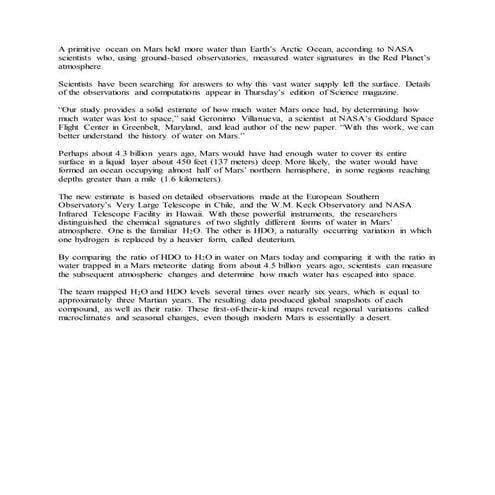 A primitive ocean on mars held more water than earth | DOCX