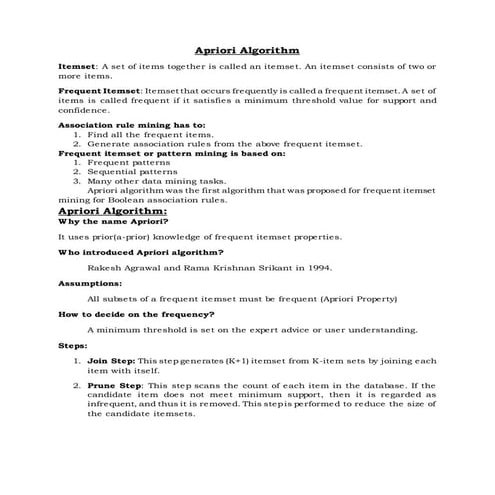 Apriori Algorith with example | DOCX
