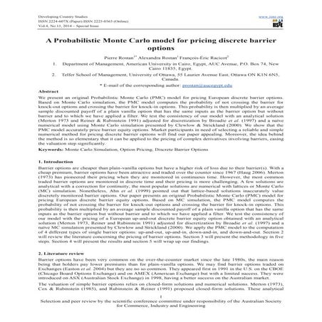A probabilistic monte carlo model for pricing discrete barrier | PDF ...