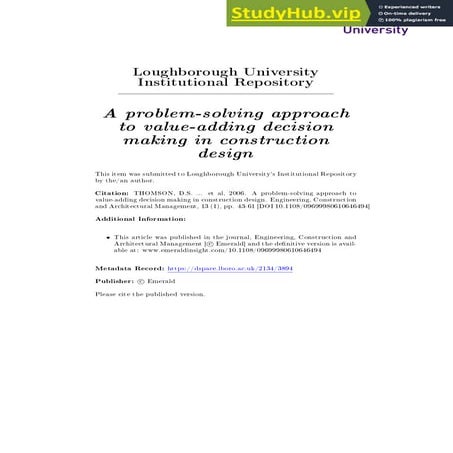 A Problem Solving Approach To Value Adding Decision Making In ...