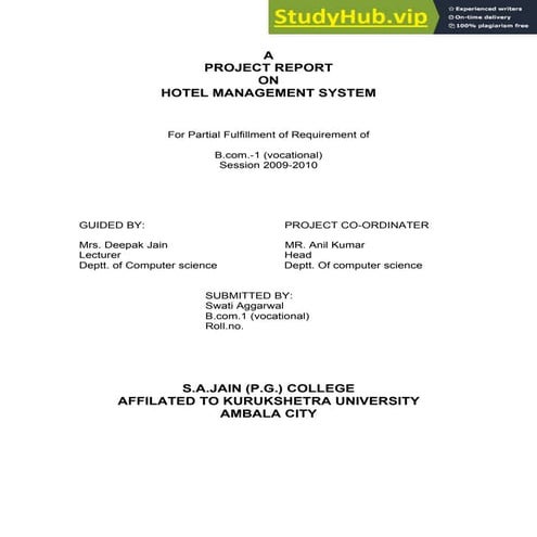 A PROJECT REPORT ON HOTEL MANAGEMENT SYSTEM | PDF