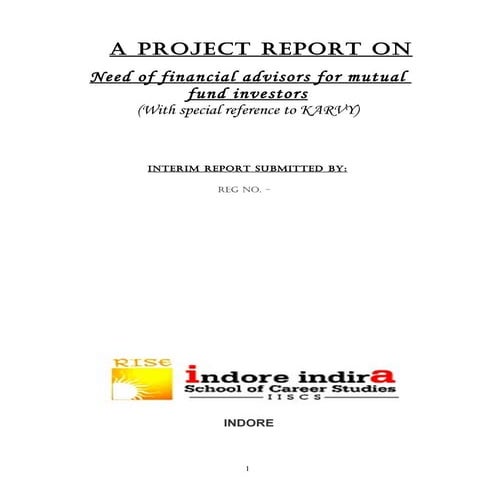 A project report on need of financial advisors for mutual fund ...